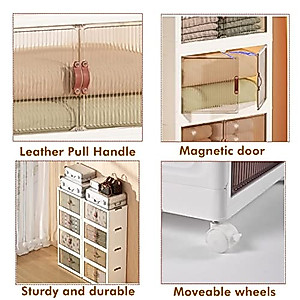 OEMVALATY 4-tier storage bins with lids,large plastic storage bins with lids and doors 60 Qt(16 Gal) per tier,closet organizers and storage,Stackable storage box,Folding Storage Box with Wheels