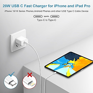 iPhone 16 15 Charger Fast Charging Type C Chargers USB C Charger Block iPhone 16 Chargers with 2 Pack 6FT Cable for iPhone 16/16 Plus/16 Pro/16 Pro Max/iPhone 15/15 Pro Max/iPad Pro/AirPods
