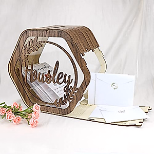 Malihome Personalized Wedding Card Box,Wooden Memory Box,Keepsake Box,Greeting Card Box,For Rustic Wedding Decor, Collection of Wedding Wishes Cards, Custom Surname and Date. (Wood color)