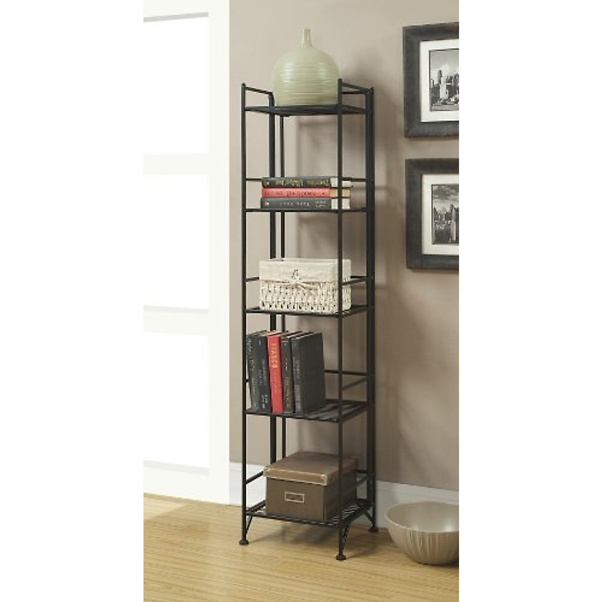 Convenience Concepts Designs2Go X-Tra Storage 5-Tier Folding Metal Shelf, Black