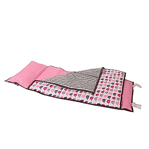 Bacati - 100% Cotton Percale Fabrics Nap Mat with Pillow for Toddler Girls, Measures 50 x 20 x 1.5 Inches, Ideal for Daycare and Preschool, BPA-Free (Elephants, Pink/Grey)