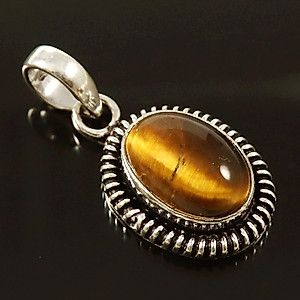 Tiger Eye Pendant Solid 925 Sterling Silver Natural Gemstone Jewelry ISP02H