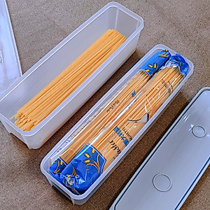 HYMAOME 2Pcs Spaghetti Container Pantry Storage Dispenser Clear Pasta Box Horizontal Food Storage Long Stackable Containers for Long Pasta, Noodles, Pantry Snacks