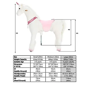 UFREE Large Ride on Horse, Action Pony Toy, Ride on Large 44 inch for Children 6 Years Old to Adult. (Unicorn, Pink Horn)
