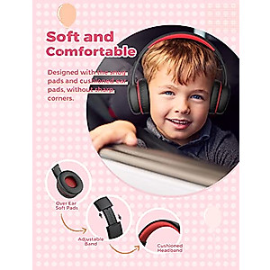 gorsun Premium Kids Headphones with 85/94dB Volume Limited, Wireless Headphones for Kids for School, Kids Bluetooth Headphones Over Ear with Built-in Microphone, Wired/Wireless, Adjustable (Red)