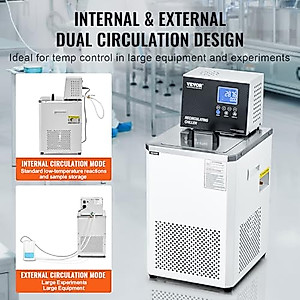 VEVOR Laboratory Chiller Circulator, -5℃ ~100℃ Circulator Pump Chiller, 6L Chiller Lab Low Temperature Cooling Liquid, LCD Display, 304 Stainless Steel Water Bath Recirculating Water Cooling Chiller