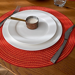 Smaafit Round Braided Placemats, Set of 4 Table Place Mats for Round Dining Tables, 15 inches Round Placemat, Place Mat Round Table Mats (Mix Orange Red)