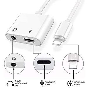 [Apple MFi Certified] 2 Pack Headphone Adapter for iPhone,iPhone Headphones Adapter 2 in 1 Lightning to 3.5mm AUX Audio + Charger Splitter Compatible with iPhone 14 13 12 12 Pro 11 XS XR X 8 7 iPad