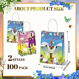 100 Pcs Easter Treat Bags He Is Risen Candy Favor Bags Easter Party Goodie Bags Easter Gift Bags with Handles Easter Religious Gifts Bags for Kids Child Egg Hunt Cookie Easter Bags for Easter Party