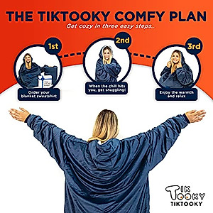 Tiktooky Warm Cozy Hoodie Blanket for Men and Women, Oversized Adults Sherpa Fleece Blanket Sweatshirt with Deep Pocket Gifts for Mom and Dad (Blue)