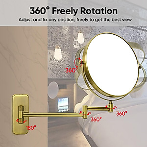GURUN 8-Inch Double-Sided Wall Mount Makeup Mirror Antique Satin Brass with 7X Magnification Bathroom Mirror for Hotel Antique Satin Brass M1406K(8in,7X)