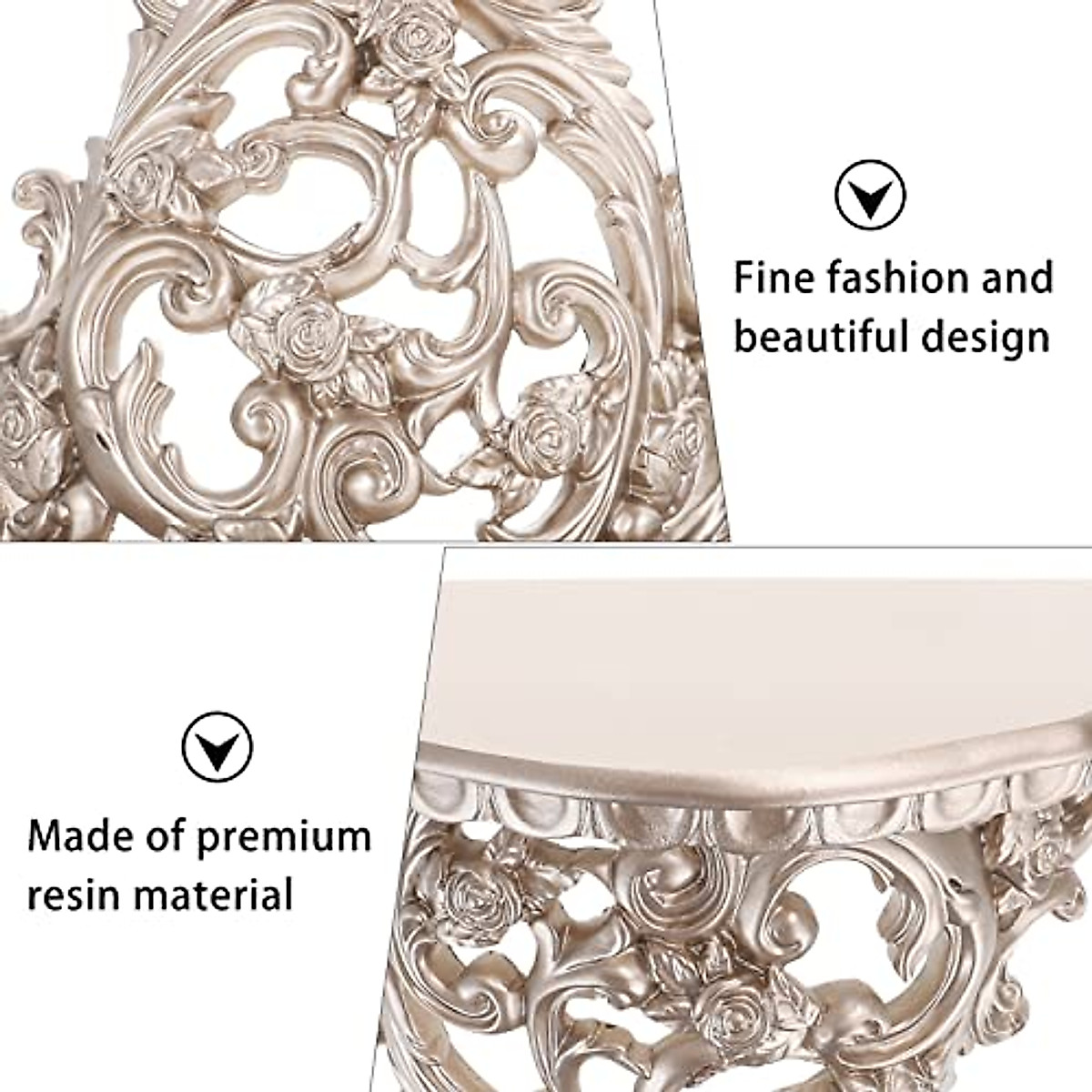 YARNOW Floating Wall Shelf, 1PC Resin Wall Mounted Decorative Wall Organizer Retro Hollow Flower Carving Decorative Storage Design for Living Room Bathroom Bedroom Gifts (Champagne Gold)