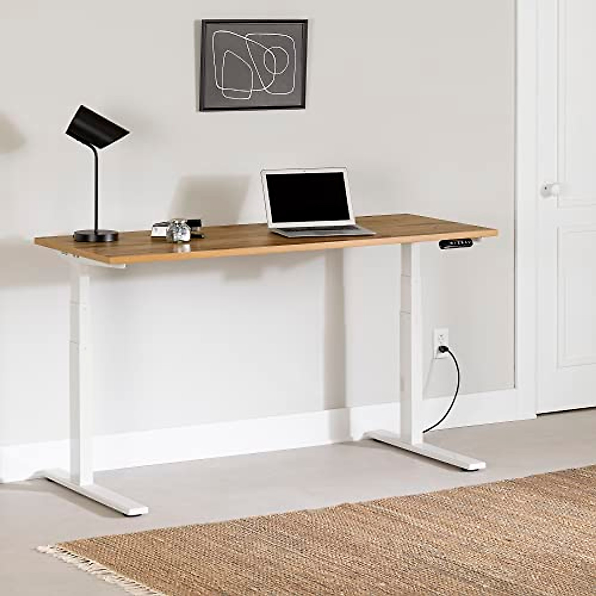 South Shore Ezra Adjustable Height Standing Desk, Nordik Oak and White
