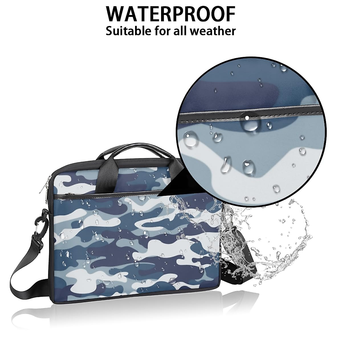 Retro Camo Laptop Computer Bag Waterproof Shoulder Messenger Bag 13-15 inch Durable Laptop Tote Bag with Shoulder Strap Handle Lightweight Crossbody Briefcase