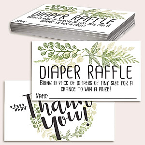 Diaper Raffle Tickets - Botanical - Set of 50 Double-Sided Raffle Cards - Blank Baby Shower Stationery - Fun and Colorful Baby Shower Supplies for Under $15!