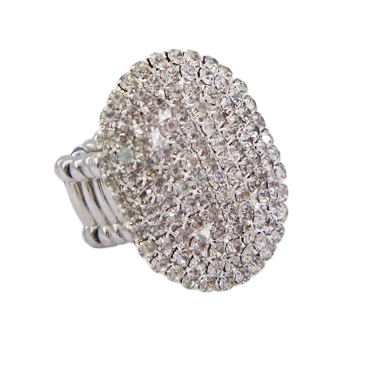 Aoxmas Women Adorable Crystal Rhinestones Oval Design Stretch Fashion Ring Shinning Silver Plated