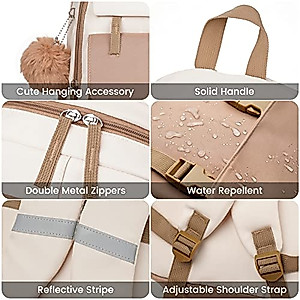 MOMUVO Backpacks for Girls, 15.6 Inch Laptop School Bag Cute College Backpack Large Bookbags for Teens Women Students Anti Theft Travel Daypack (Khaki & Beige)