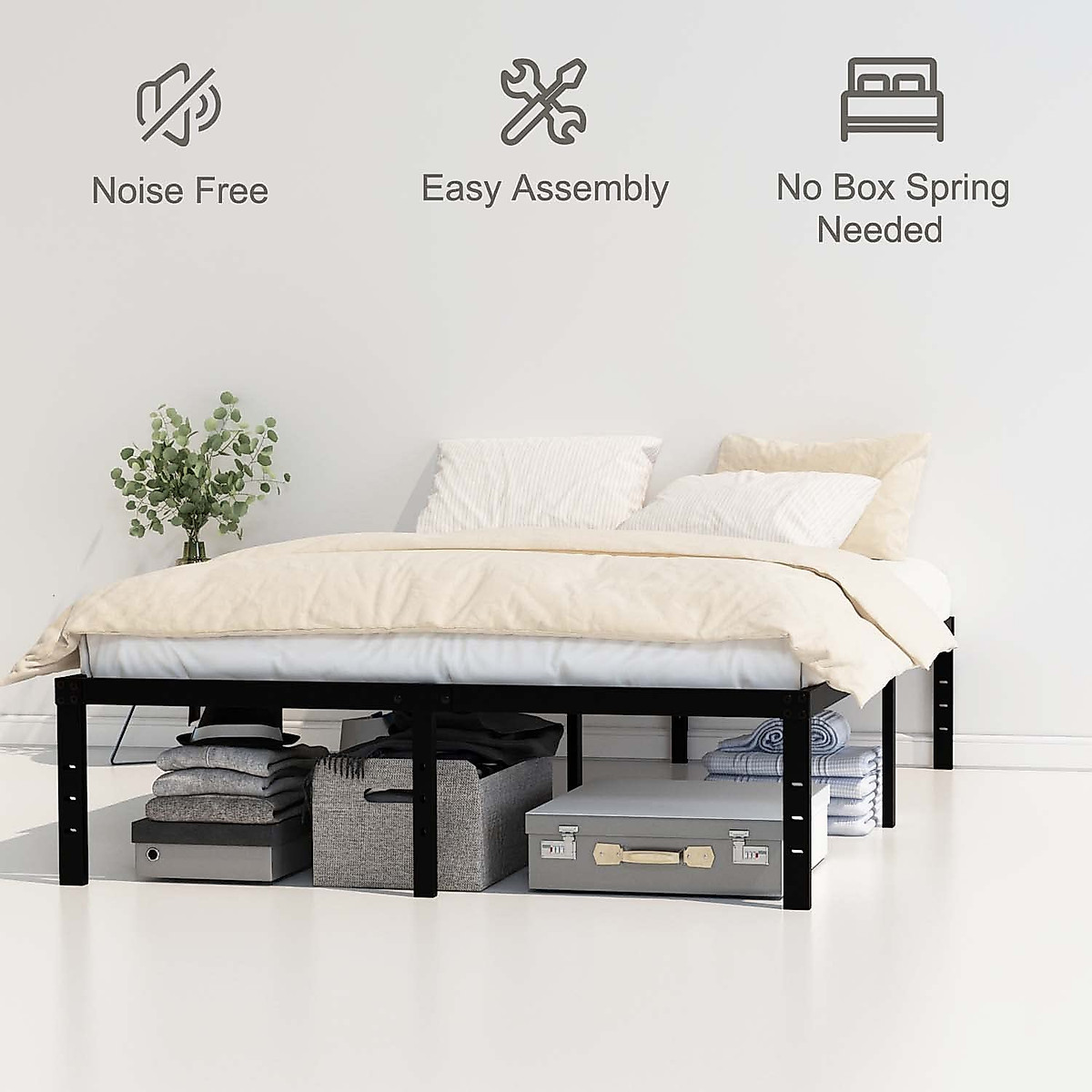 Maenizi Full Size Bed Frame No Box Spring Needed, 16 Inch Heavy Duty Metal Platform Bed Frame Full Support Up to 3000 lbs, Easy Assembly, Noise Free, Black