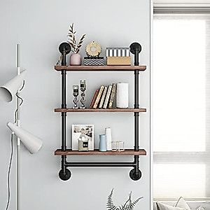 Industrial Bathroom Shelves Rustic Wood Shelves with Towel Bar 24" Farmhouse Shelf for Wall Pipe Shelving-3 Layer