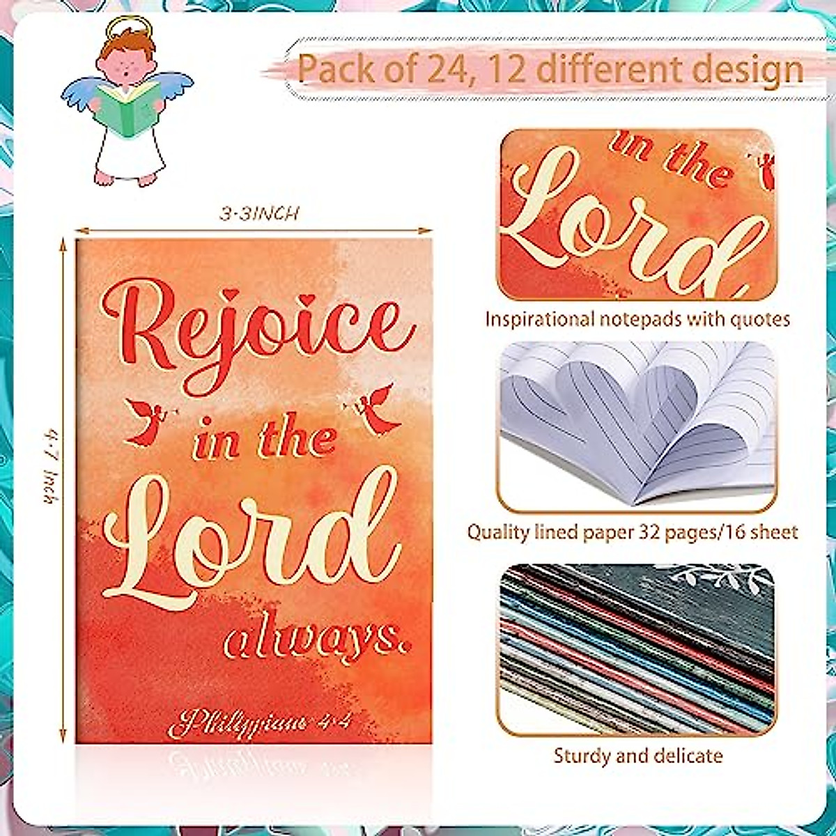 24 Pcs Bible Verse Notebook Religious Motivational Notepads Small Pocket Journal Inspirational Notepads Christian Scripture Notebooks for Office School Travel Supplies, 3.3 x 4.7 Inch (Watercolor)