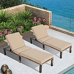 MAGIC UNION 2-Pack Rattan Outdoor Chaise Lounge Chairs Set Deck Lounge Chairs Patio Adjustable Wicker Chaise Lounge with Cushions Patio Seating Beach Chairs Chaise Lounge Chairs for Outside Pool, Lawn