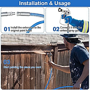 Enhon 4 ft Airless Paint Spray Extension Hose Compatible with Graco 247338, 3/16 ID High Pressure Paint Spray Whip Hose, 3000 PSI Flexible Extended Wall Painting Tube