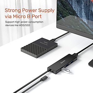 Case of 120, Alxum USB 3.0 Extension Hub 4-Port, USB Hub Long Cord 4ft with MicroB Power Port, USB Data Hub for Desktop PC, MacBook, Surface Pro, XPS, Flash Drive, Mobile HDD, Printer -Black