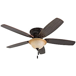 Honeywell Ceiling Fans Glen Alden, 52 Inch Classic Flush Mount Indoor LED Ceiling Fan with Light, Pull Chain, Quick-2-Hang Dual Finish Blades, Reversible Motor - 50517-01 (Oil Rubbed Bronze)