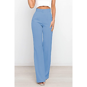 Kocowoo Women's Causal High Waisted Wide Leg Pants, Bootcut Dress Pants for Women, Work Pants with Pockets for Women Office Light Blue