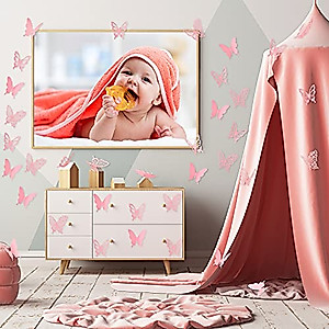 120 Pcs 3D Butterfly Wall Decor Mural Stickers Decals 3 Styles Butterfly Wall Decoration Decals for Baby Room Home Wedding Party DIY Decor(Pink)