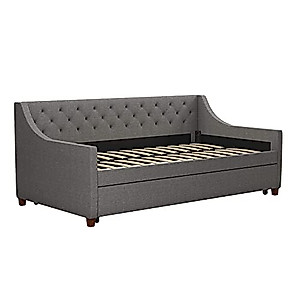 Novogratz Her Majesty Upholstered Daybed and Trundle, Twin Over Twin, Grey Linen