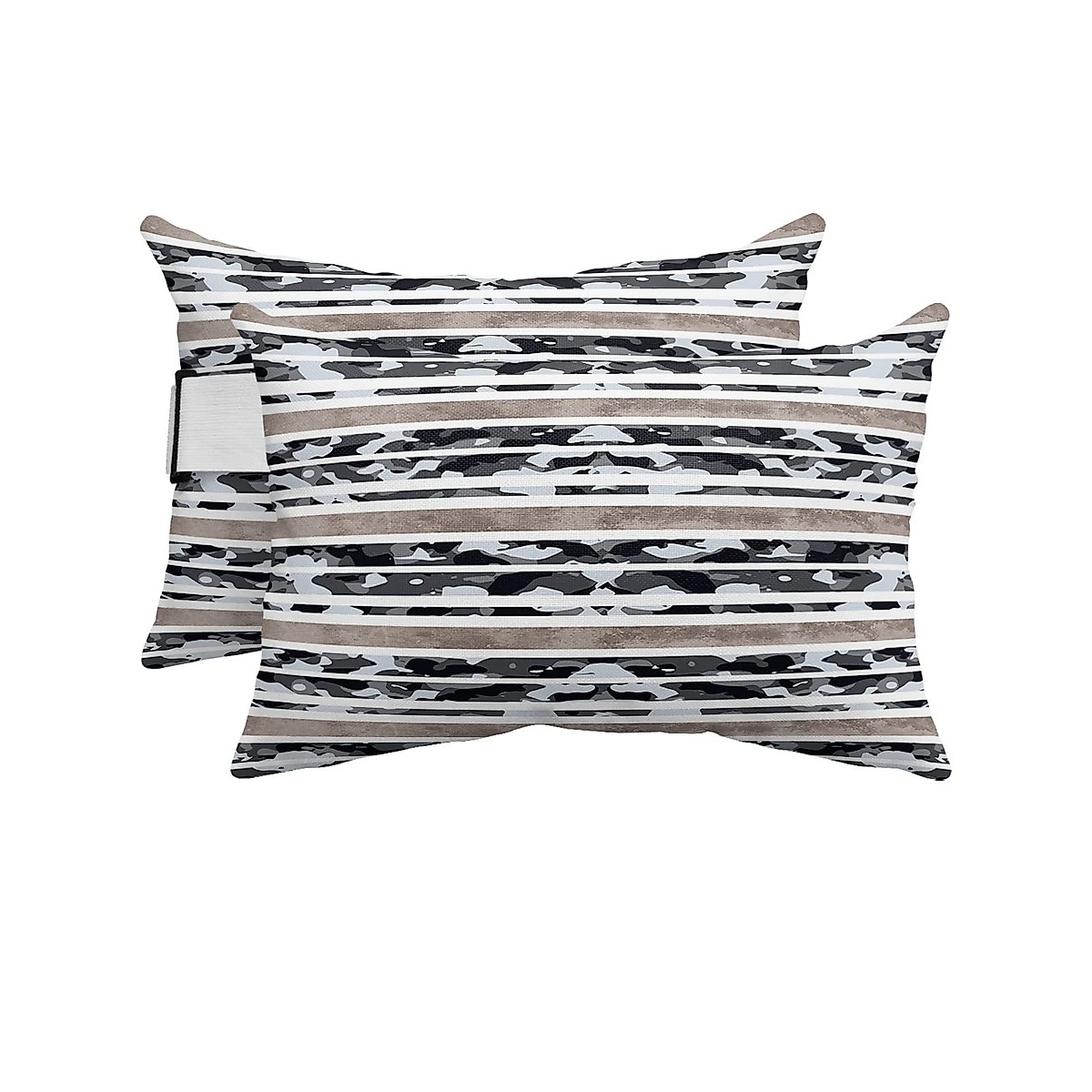 Chaise Lounge Head Resting Pillows, Gray Camouflage Gradient Mottled Retro Watercolor Outdoor Chaise Pillows, Waterproof Patio Furniture Pillows with Insert and Adjustable Stripe for Beach Chair
