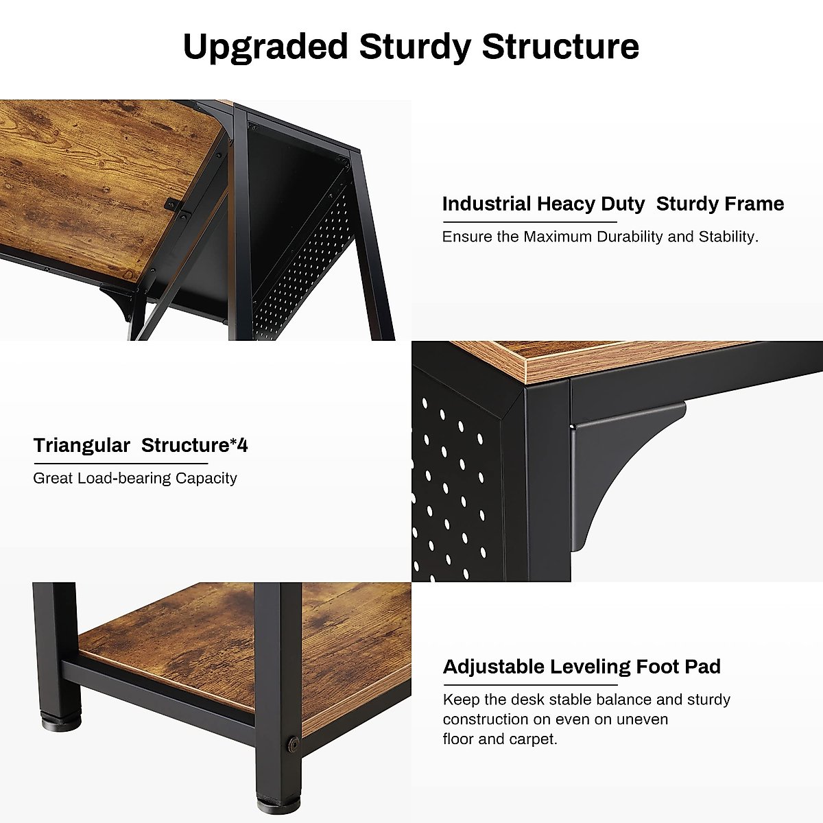 DESIGNA 55 Inch Home Office Computer Desk with Monitor Stand Storage Shelves, Study Writing Moder PC Computer Gaming Desk Large Workstation with 2 Hooks & Storage Bag,Easy Assembly，Rustic Brown/Black