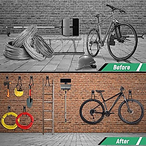 Fippy 4PCS Heavy Duty Garage Hooks for Hanging Tools, 7.5inch Large Garage Storage Hooks, Utility Wall Mount Garage Hooks for Hanging Ladder Bikes Ropes Yard Tools (Black, Large U)