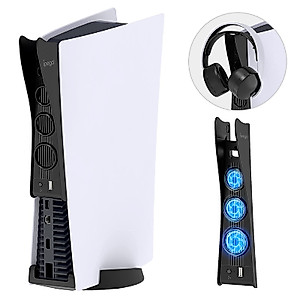 FYOUNG 2 in 1 Slim Cooling Fan with Headest Hanger Holder Compatible with PlayStation 5 Digital Edition & Ultra HD Console, Cooling System Cooler Fan for PS5 with 3 Cooling Fans and Extra USB Port