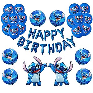 36PCS Lilo and Stitch Balloons, Stitch Happy Birthday Balloons Aluminum Foil Letters Banner Balloons Decoration, Children's Birthday Party Supplies