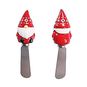 Bico Red Christmas Gnome Dip Bowl with Spreader, Handpainted Ceramic, Dishwasher Safe