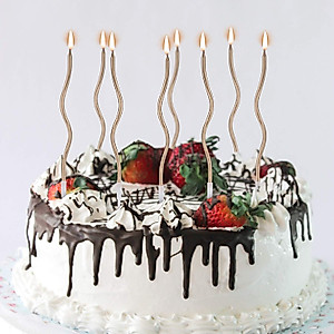 LUTER 24pcs Metallic Birthday Candles in Holders Spiral Birthday Cake Candles Long Thin Cupcake Candles for Birthday Wedding Party Decoration (Champagne)