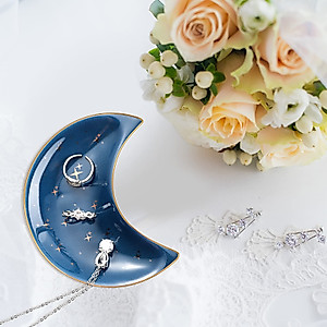 Patelai 2 Pieces Moon Trinket Tray Jewelry Dish Tray Jewelry Plate Trinket Dish Trinket Tray Ring Ceramics Jewelry Dish Gifts for Rings, Earrings, Bracelets, Necklaces, Crystals Stones