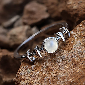 Angol Genuine Moonstone Ring Sterling Silver Moon Phase Ring Triple Goddess Moonstone Statement Band Finger Minimalist Ring for Women with Gift Box