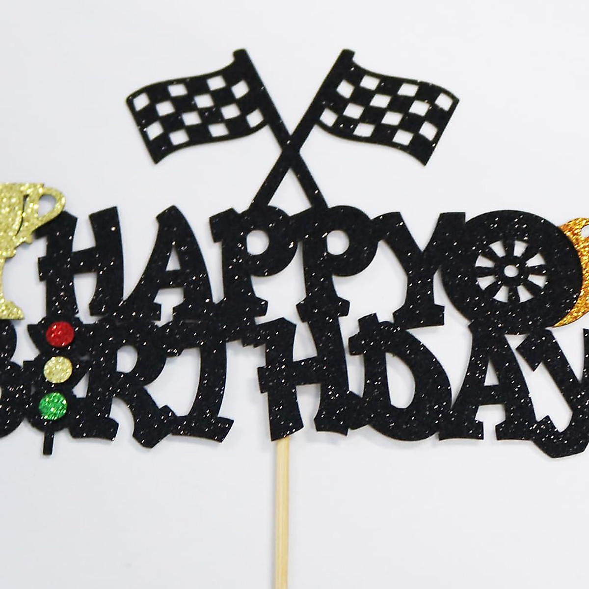 Sodasos Car Cake Topper Race Car Cake Decorations for Racing Car Checkered Flag Kids Boy Girl Happy Birthday Party Supplies (car)