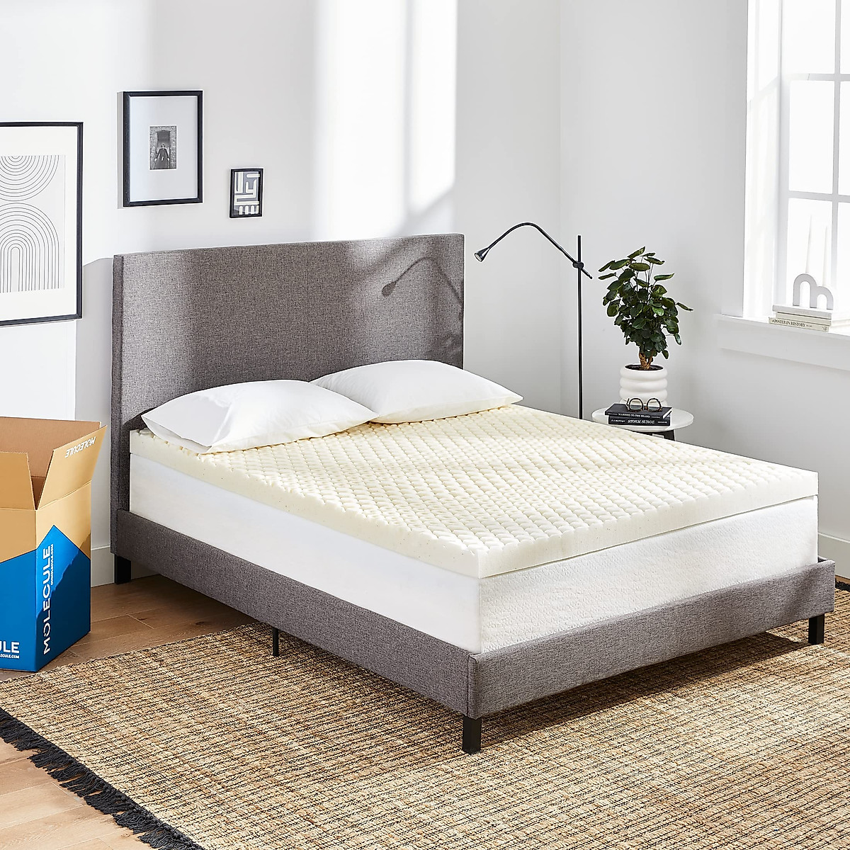 MOLECULE 3" CopperWELL Cooling Gel Infused Memory Foam Mattress Topper, Queen Cream
