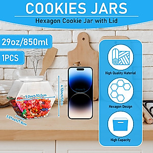 Uiifan 1 Piece Hexagonal Plastic Candy Jar with Lid Cookie Jar Clear Hexagonal Candy Containers for Snacks, Cookies, Dog Food, Craft and Sewing Supplies, Coffee Pod, Laundry Pod (29 oz)