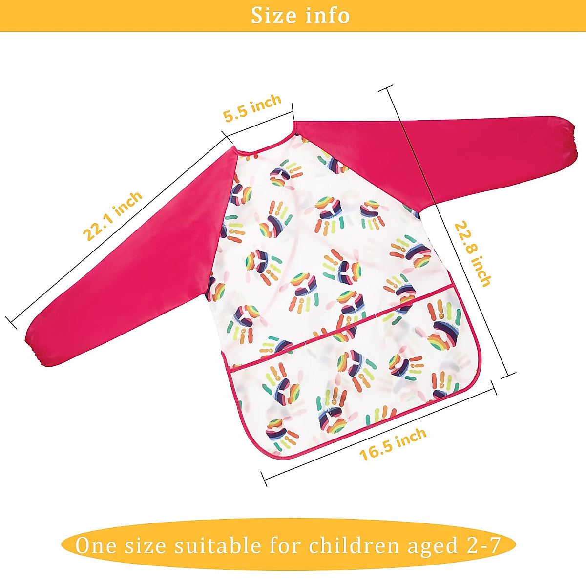 2 Pack Art Smock for Kids Artist Smock Waterproof Painting Aprons for Play, Classroom, Community Event, Crafts & Art Painting Activity for Toddlers and Children 2-7 Years (handprints)