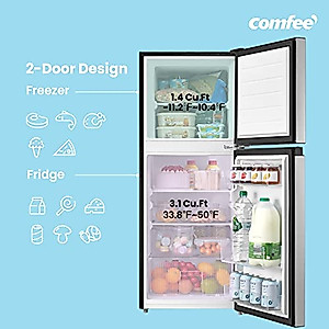 COMFEE' CRM45D3AST Cu Ft Double Door Refrigerator, 4.5 Cuft, Silver