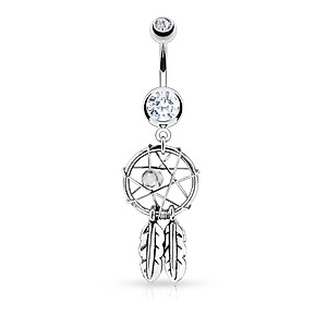 Dream Catcher Woven Star Design Surgical Steel Navel Belly Button Rings 14g - Clear