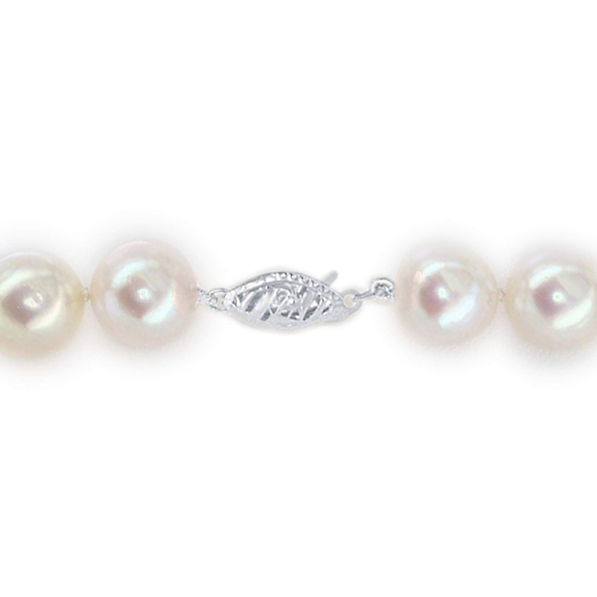 14K White Gold & Round White Freshwater Cultured Pearl 4mm-9mm Graduated 18" Strand Princess Choker Necklace with Fishhook Clasp