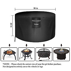 Femuar Outdoor Fire Pit Cover, 36 x 20 inch Waterproof 600D Heavy Duty Round Patio Table Cover Rip Resistant Gas Fire Table Cover, Black