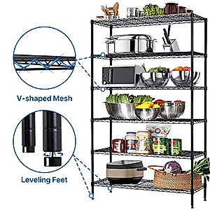 Dkelincs 6-Tier Wire Shelving Metal Utility Steel Storage Shelves for Garage Kitchen Living Room 42" L x 16" W x 72" H Shelf Unit Organizer Rack, Black