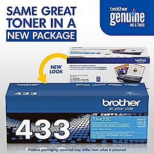 Brother Genuine High Yield Toner Cartridge, TN433C, Replacement Cyan Toner, Page Yield Up to 4,000 Pages, Amazon Dash Replenishment Cartridge, TN433, 1 Size